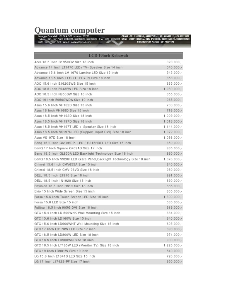 Harga LCD Quantum | PDF | Monitor Komputer | Lampu Latar