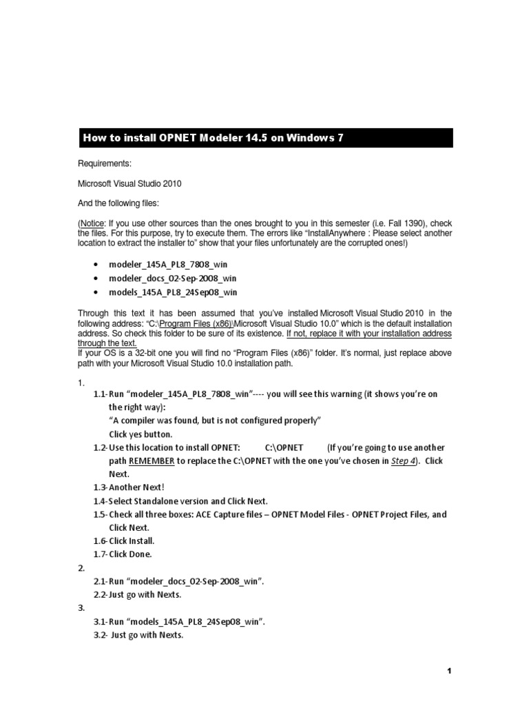 OPNET 14.5 Installation | PDF | Microsoft Visual Studio | Microsoft Windows