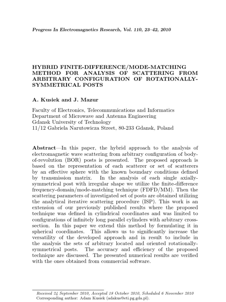Progress in Electromagnetics Research, Vol. 110, 23-42, 2010 | PDF | Finite Element Method ...
