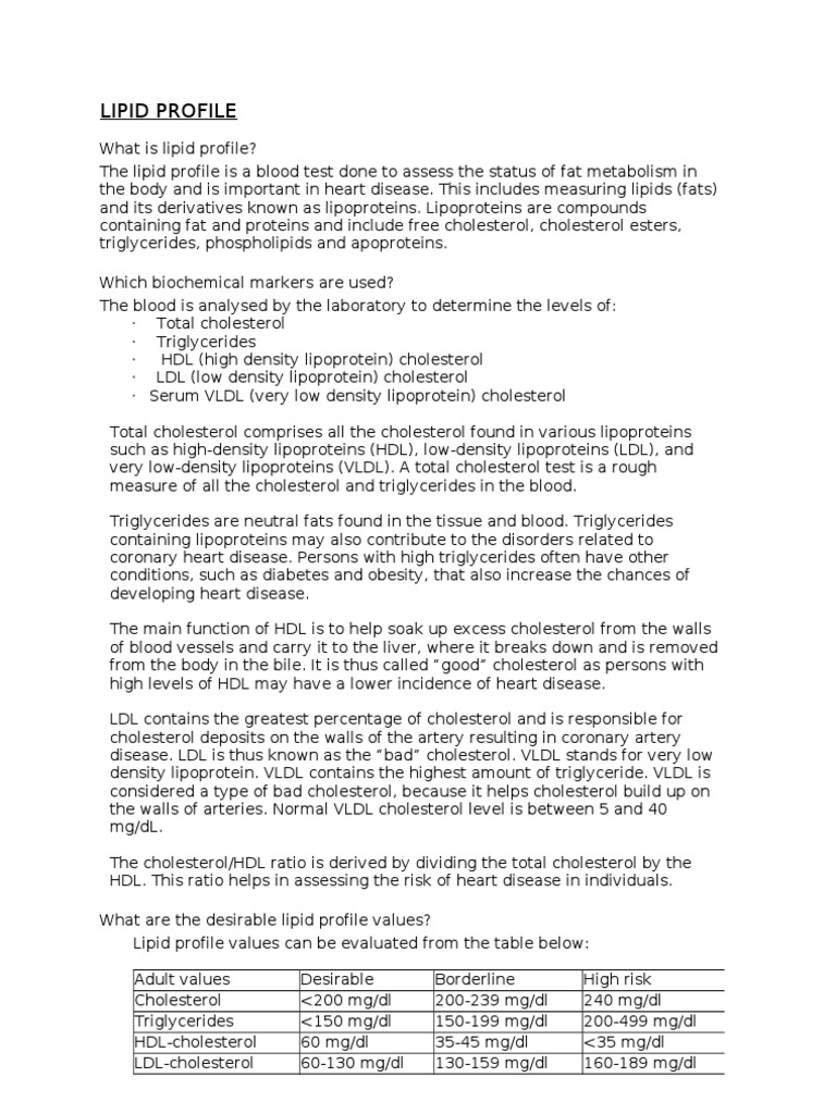 Lipid Profile | PDF | Lipoprotein | Cholesterol