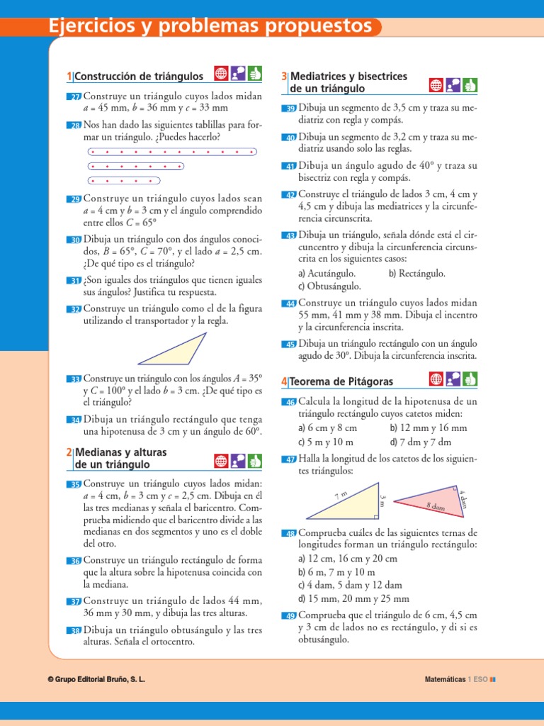 Ejercicios Triangulos Bruño | PDF | Triángulo | Geometría euclidiana