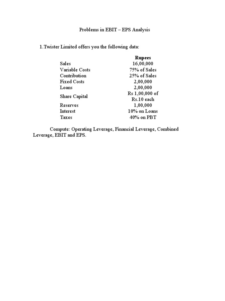 EBIT Problems | Download Free PDF | Leverage (Finance) | Financial Capital