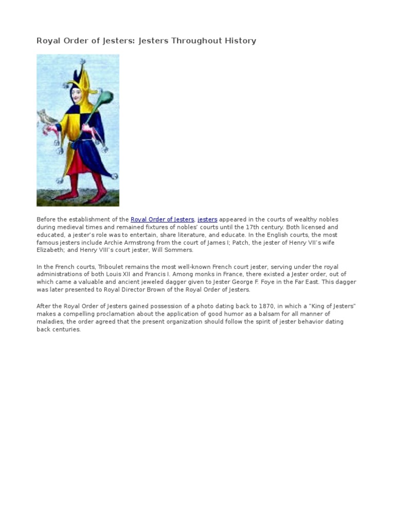 Royal Order of Jesters - Jesters Throughout History | PDF | Jester