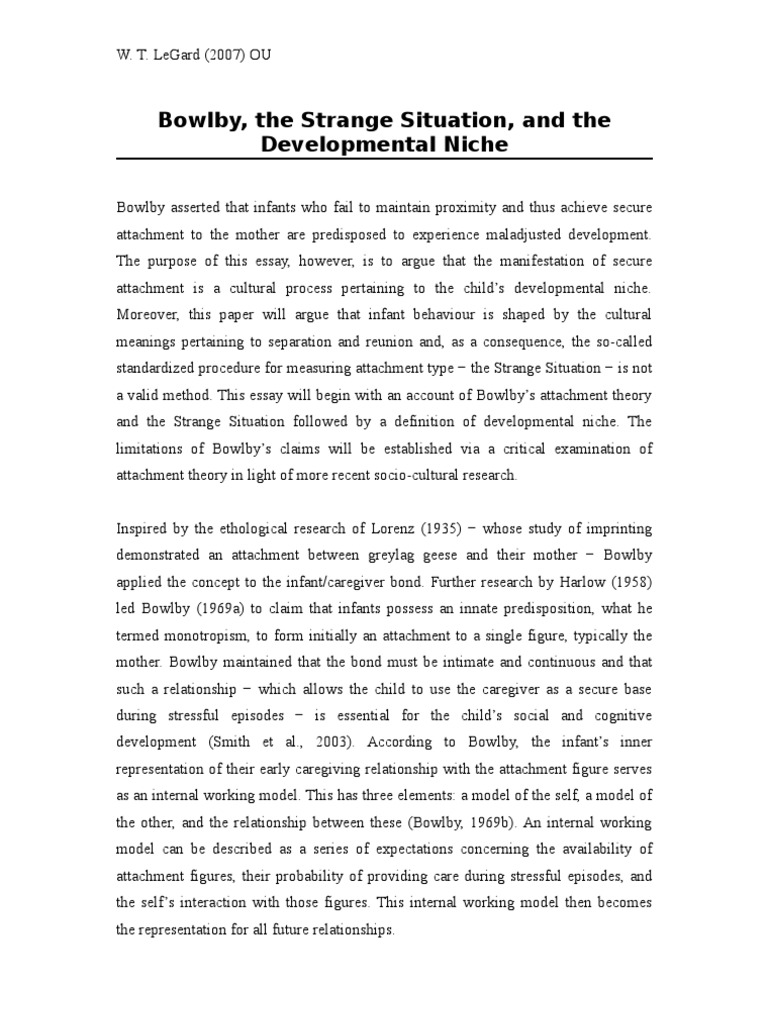 Bowlby, The Strange Situation, and The Developmental Niche | PDF ...