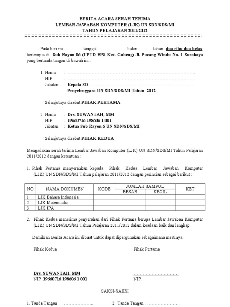 Contoh Format Berita Acara Serah Terima Akhir Pekerjaan Fho 10 - Riset