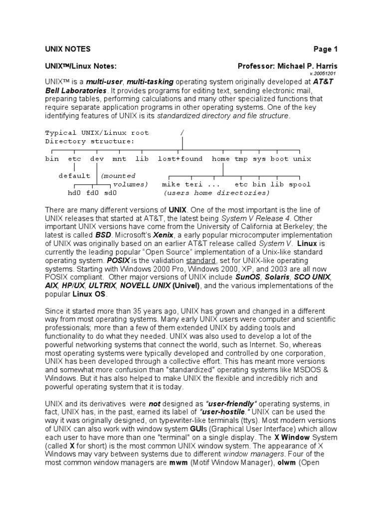 UNIX Notes | PDF | Operating System | Unix