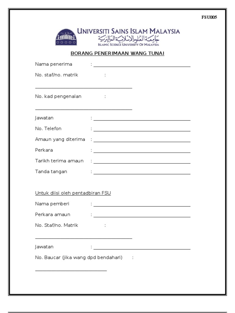 Borang Penerimaan Wang Tunai - Fsu005 | PDF | Bisnis | Pengelolaan ...
