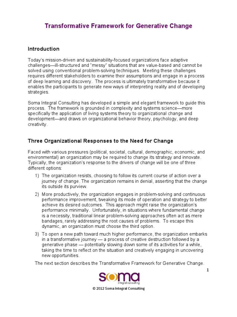 Transformative Framework For Generative Change: © 2012 Soma Integral ...