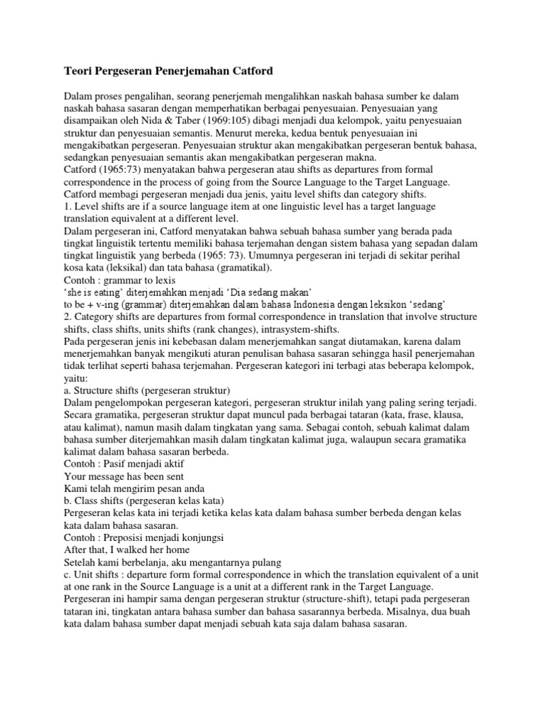 Teori Pergeseran Penerjemahan Catford | PDF