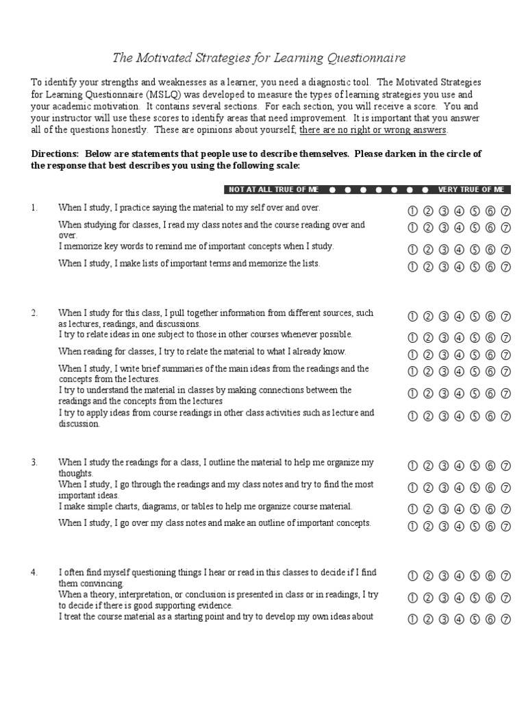Assessing Learning Strategies and Academic Motivation: An Analysis of ...
