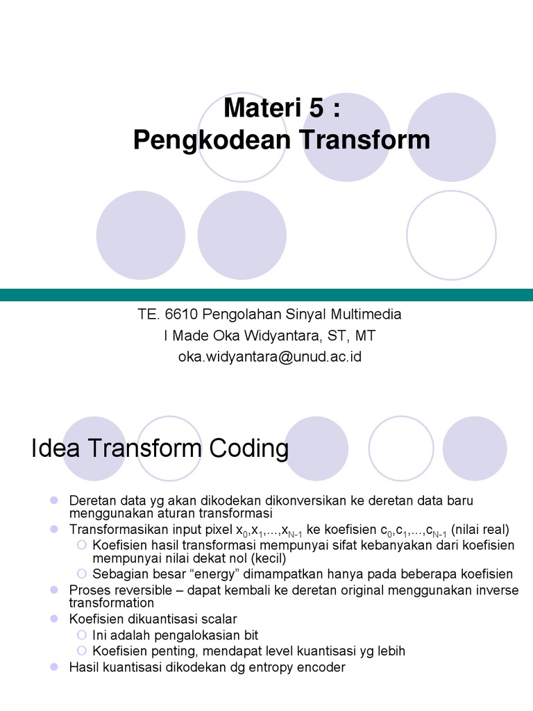 Materi 5 Transform Coding | PDF | Metode & Bahan Ajar | Komputer