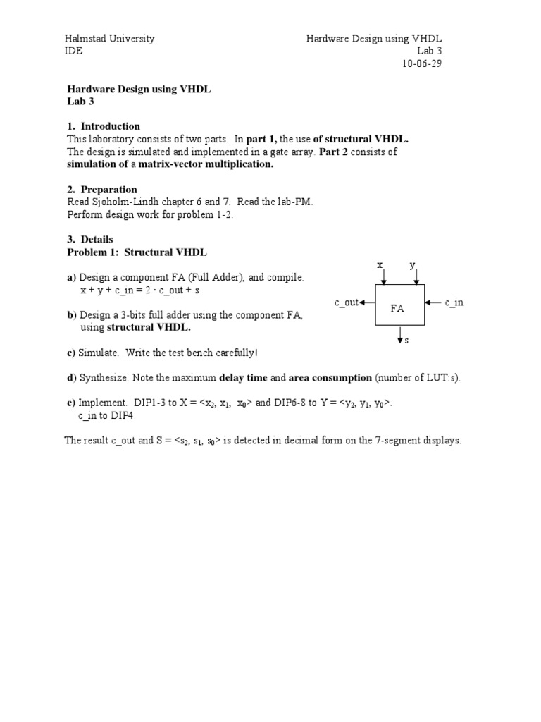 Lab3 Eng 10simulation Of A Matrix Vector Multiplication Pdf Pdf Vhdl Central