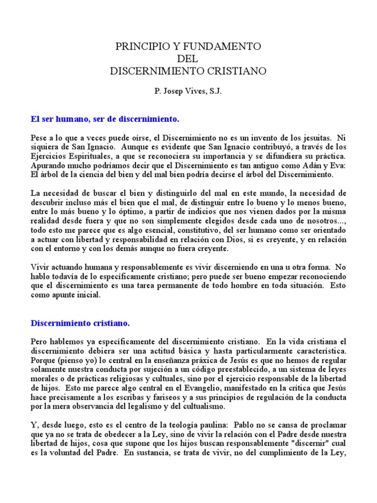 Principio y Fundamento Del Discernimiento Cristiano - Josep Vives SJ | PDF | espíritu Santo | Jesús