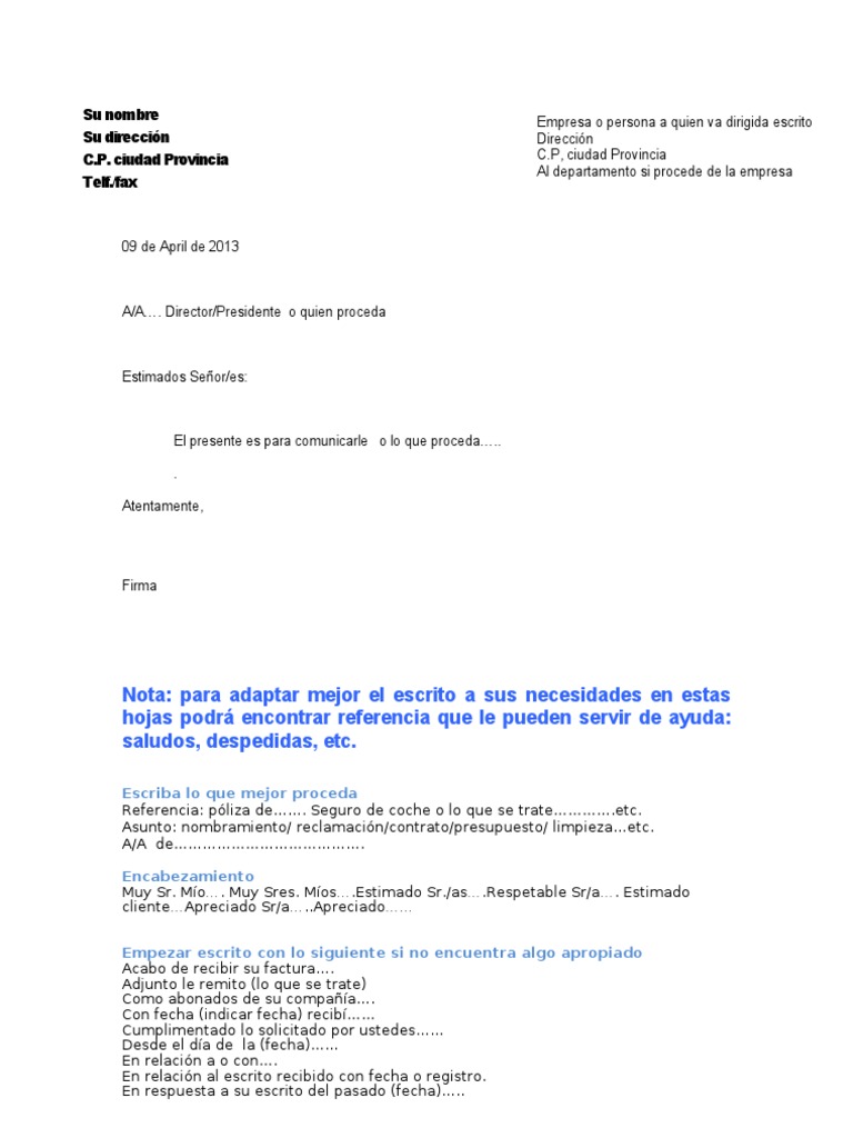 Carta Modelo en Word | PDF