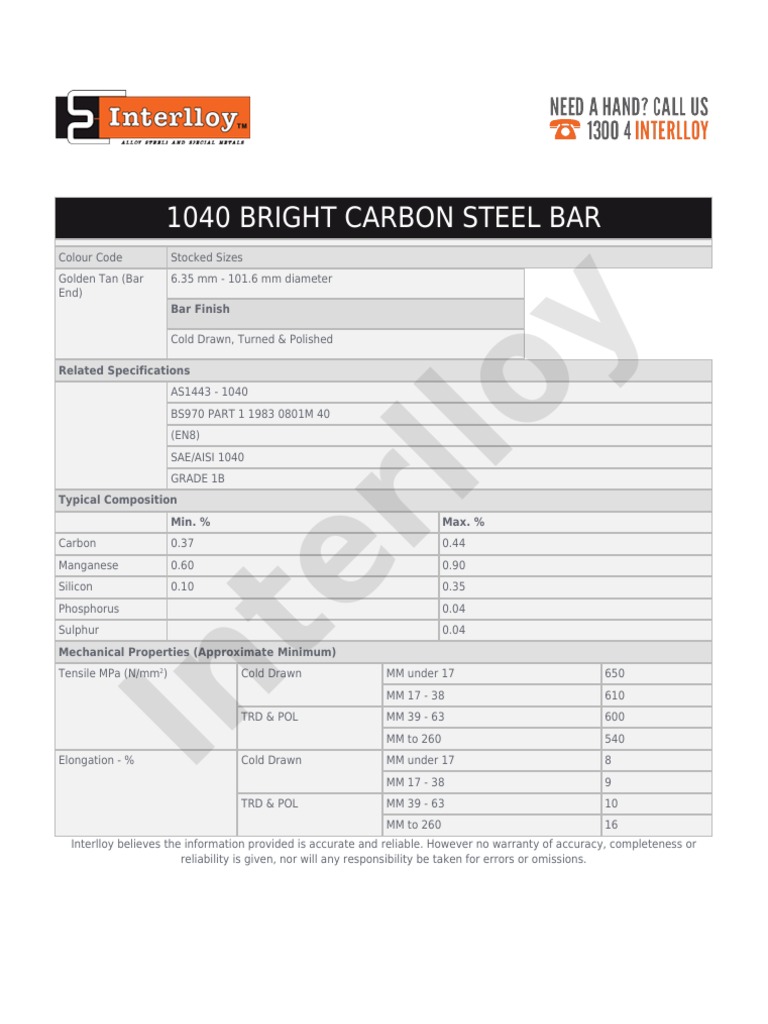 AISI 1040 Steel Bar Specifications | PDF