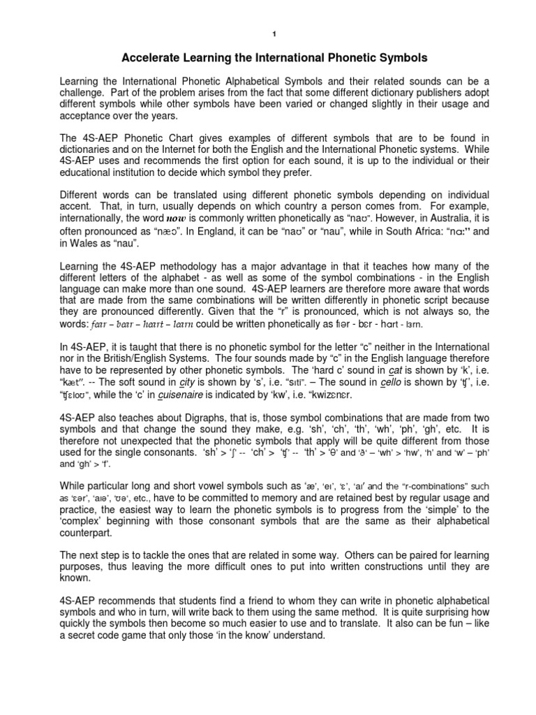 # 4S Phonetic Symbols - An Accelerated Way To Learn | PDF | Foreign ...