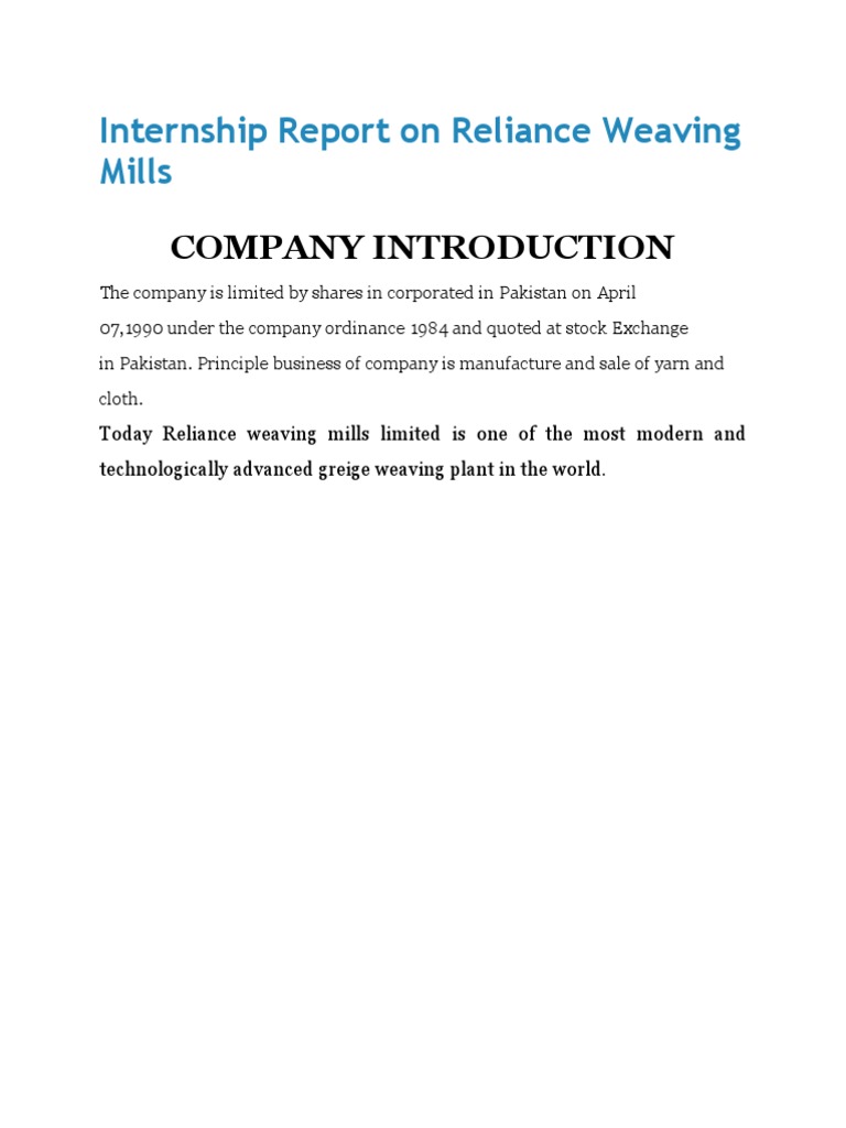 Internship Report On Reliance Weaving Mills | PDF | Invoice | Letter Of ...