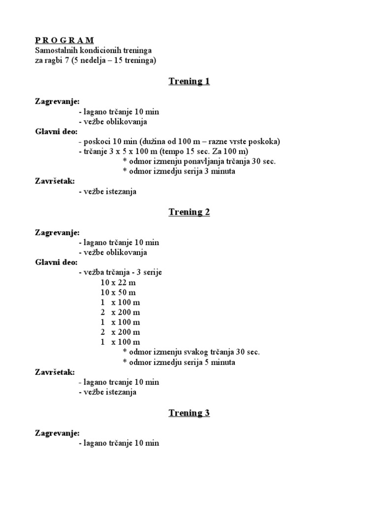 PROGRAM - Kondicija (15 Treninga) | PDF