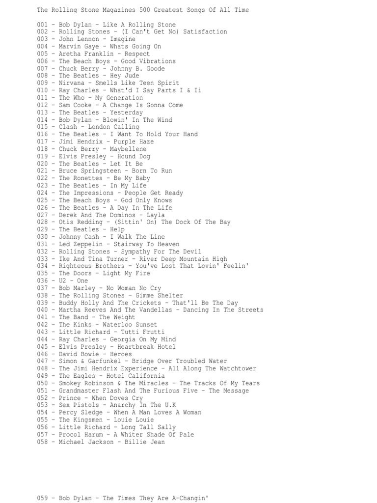 500 Greatest Songs of All Time (Rolling Stone) | PDF