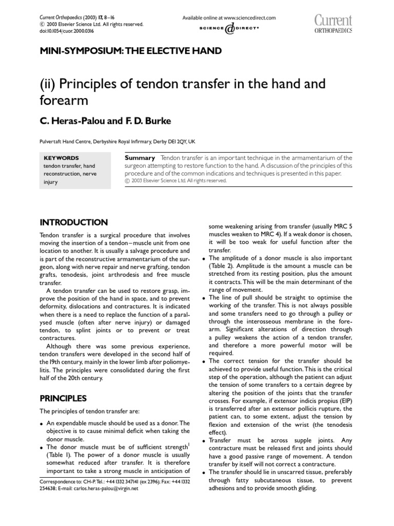 Principles of Tendon Transfer Techniques | PDF | Thumb | Hand