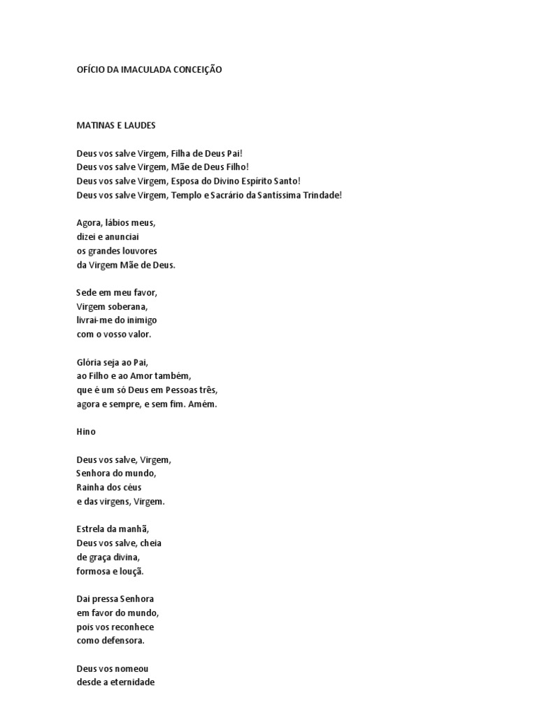 Ofício Da Imaculada Conceição Pdf Maria Mãe De Jesus Oração