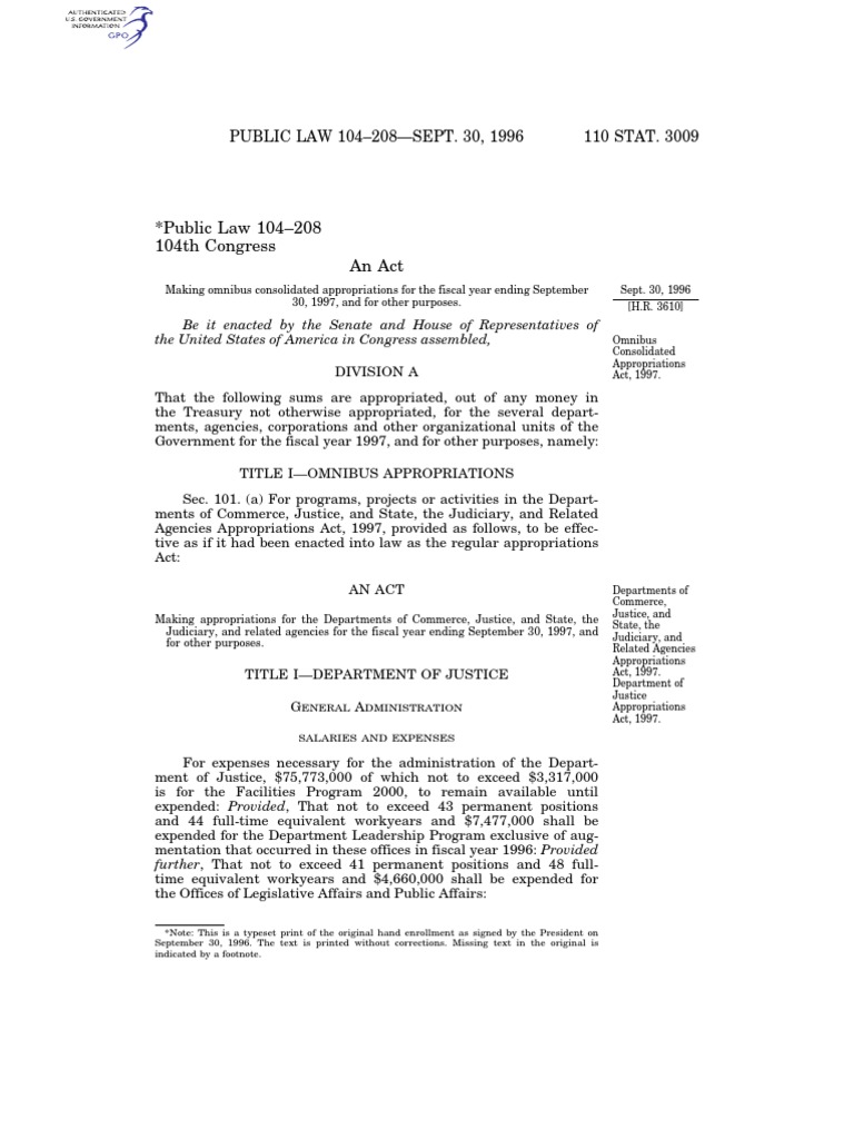 Illegal Immigration Reform and Immigrant Responsibility Act of 1996 | PDF
