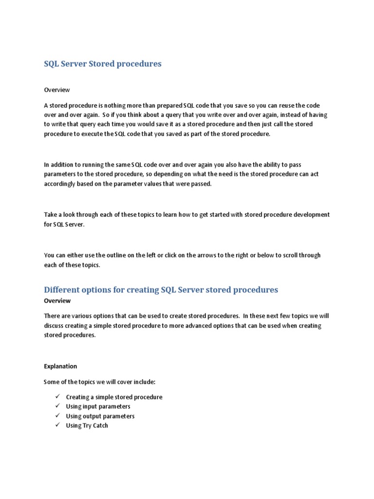 SQL Server Stored Procedures | Download Free PDF | Parameter (Computer Programming) | Subroutine