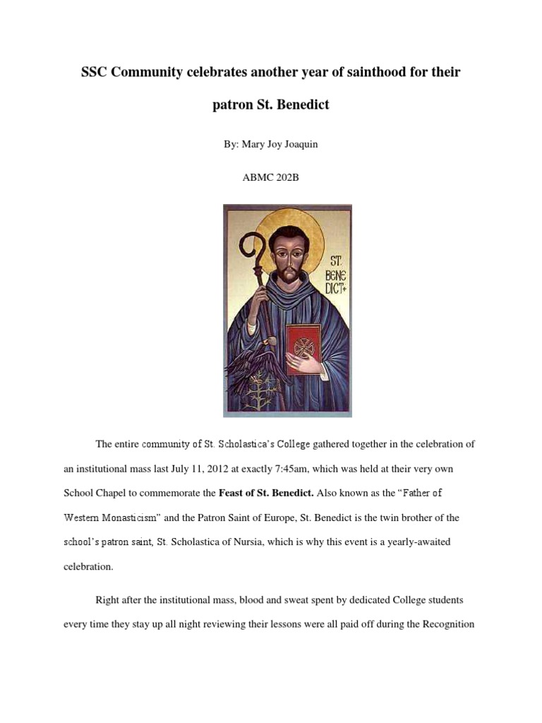 SSC Celebrates St. Benedict Feast Day | PDF