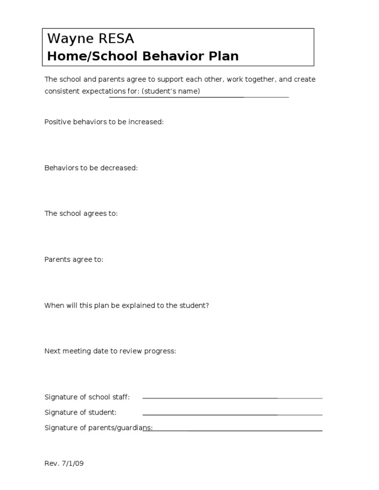 Home/School Behavior Plan Template | PDF