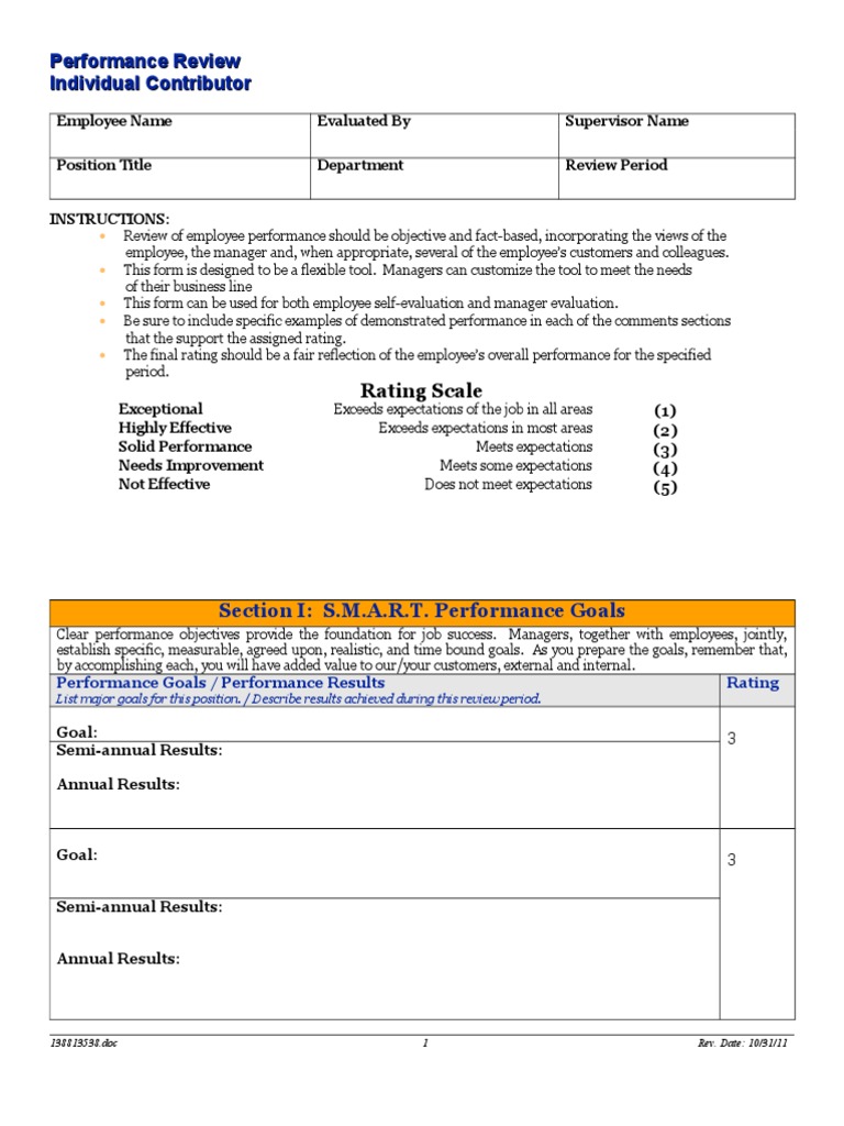 Performance Review Individual Contributor | PDF | Competence (Human Resources) | Goal