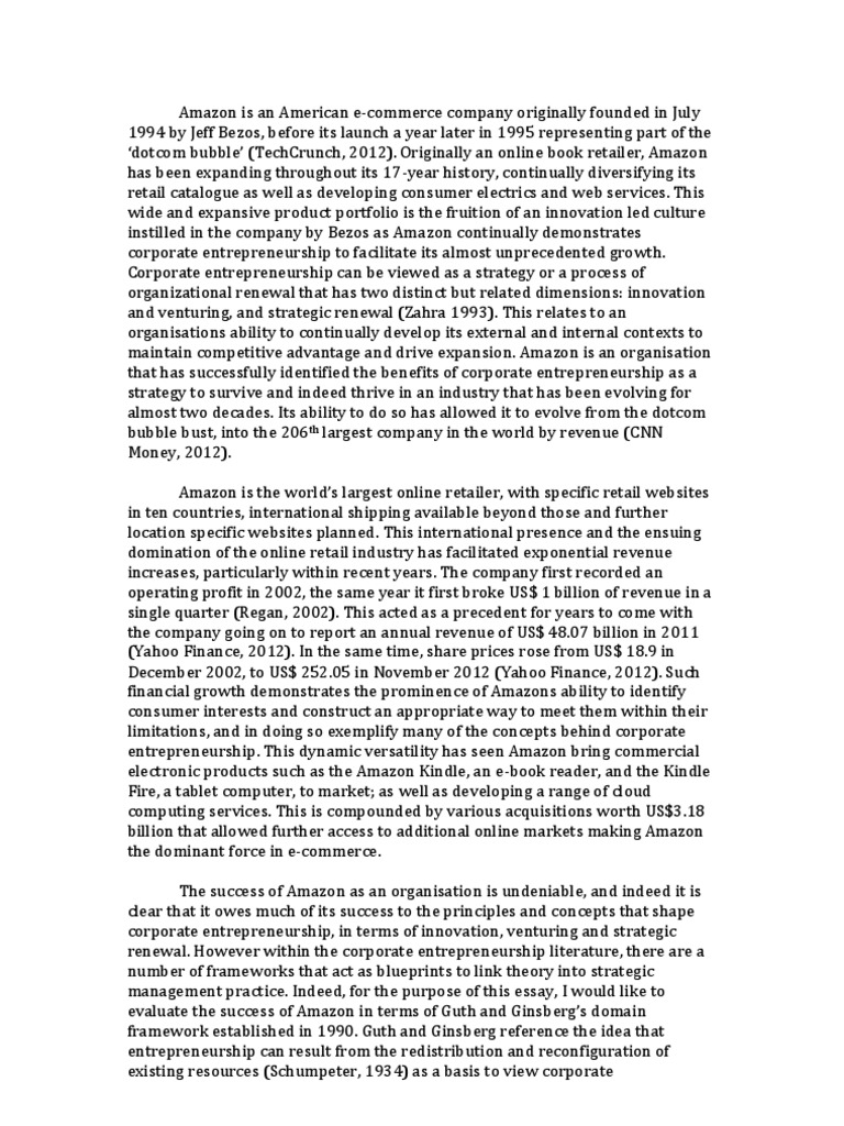 Determine The Success of Amazon As Corporate Entrepreneur | PDF ...