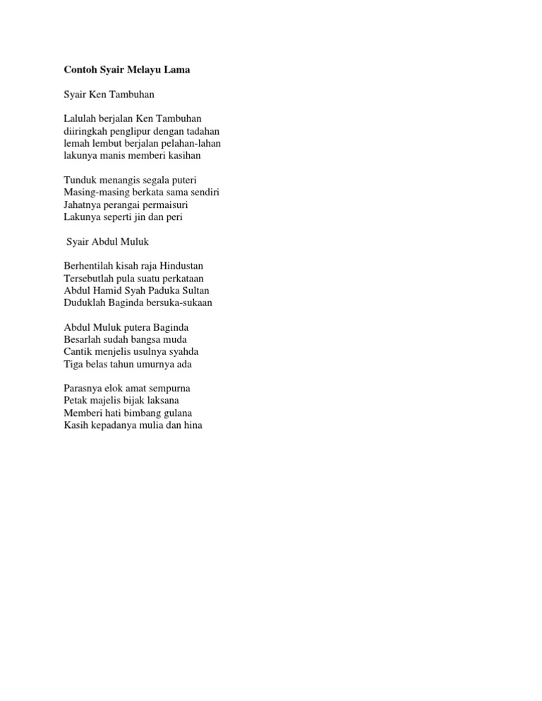 Contoh Syair Melayu Lama | PDF | Puisi | Klasik