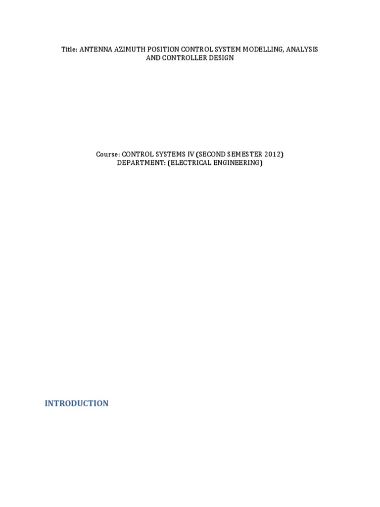 Antenna Azimuth Position Control System Modelling Analysis Pdf