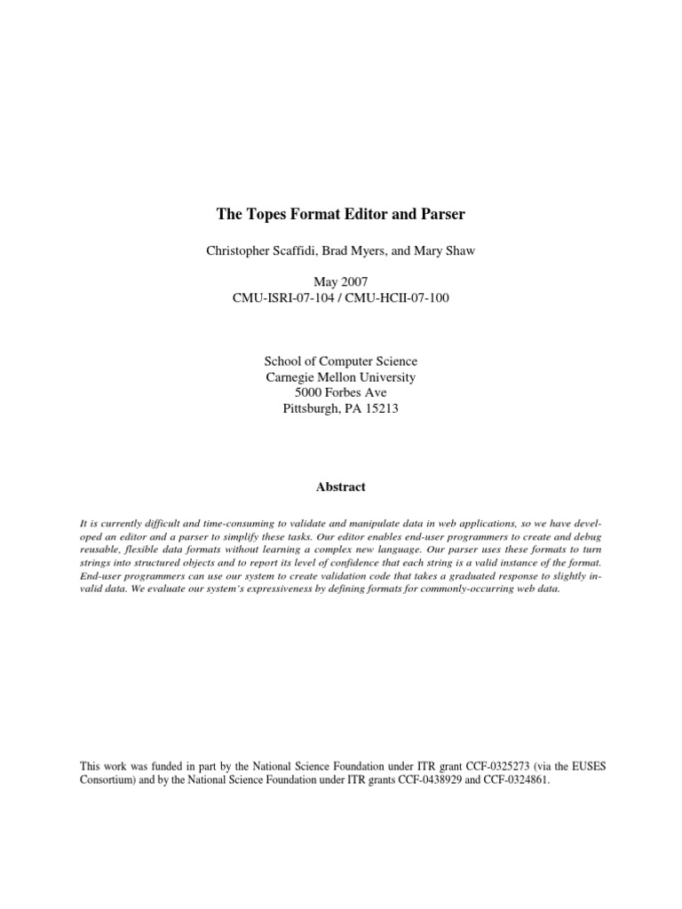 The Topes Format Editor and Parser | PDF | Parsing | Regular Expression