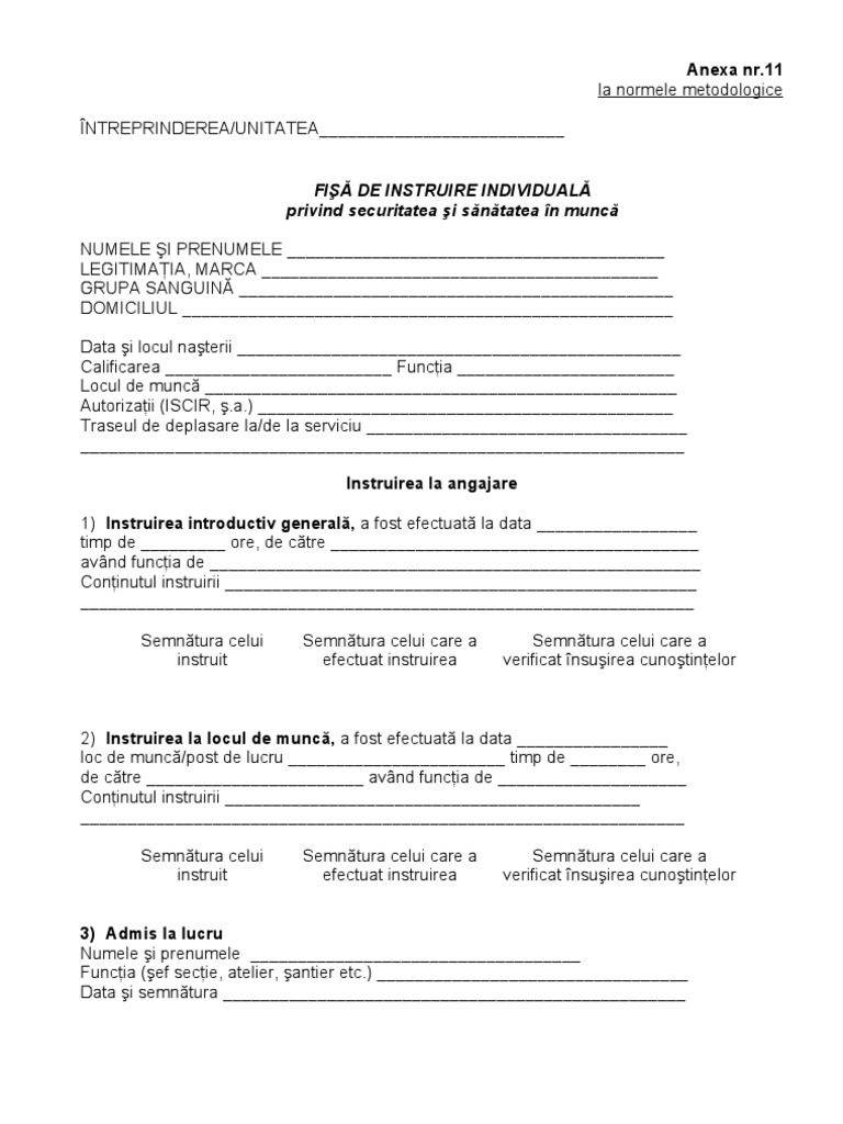 Fisa Instruire Individuala Privind SSM | PDF