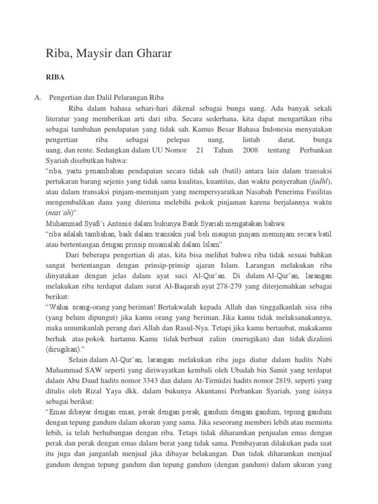 Riba, Maysir, Gharar | PDF