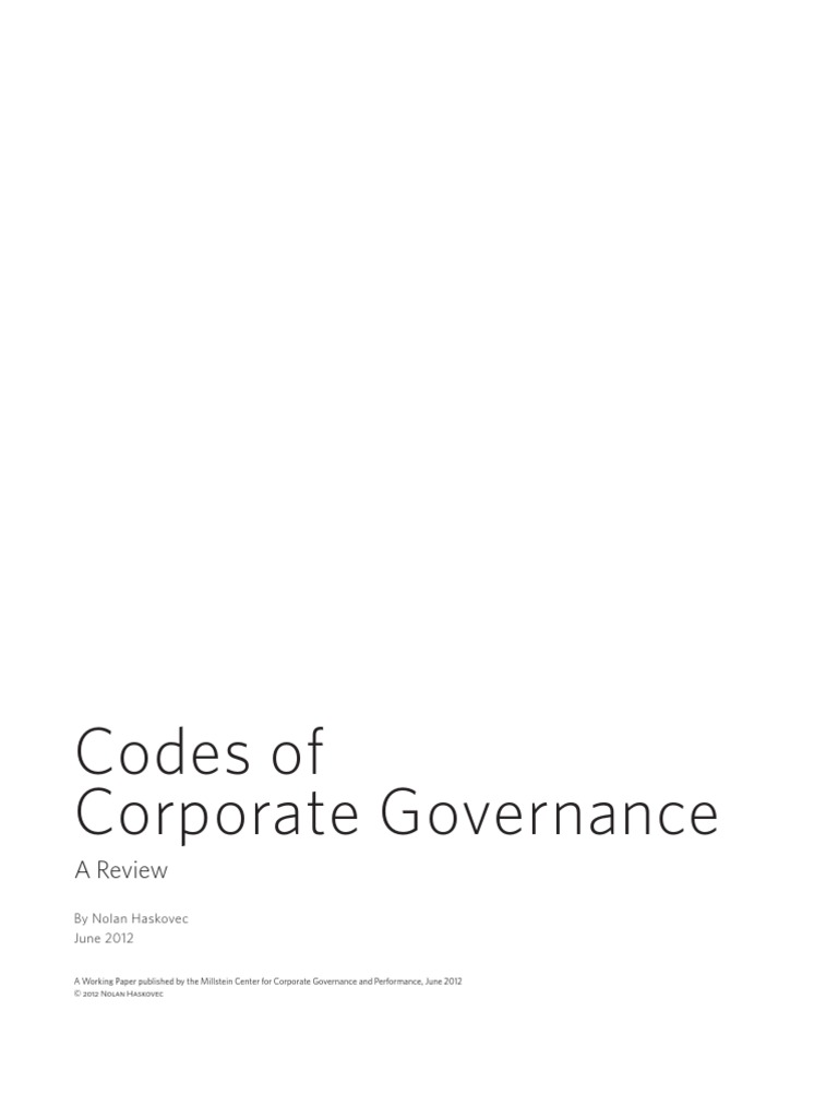 Codes of Corporate Governance - Yale - 053112 | PDF | Corporate ...