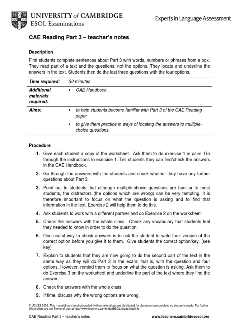 Cae Reading Part 3 | Question | Multiple Choice