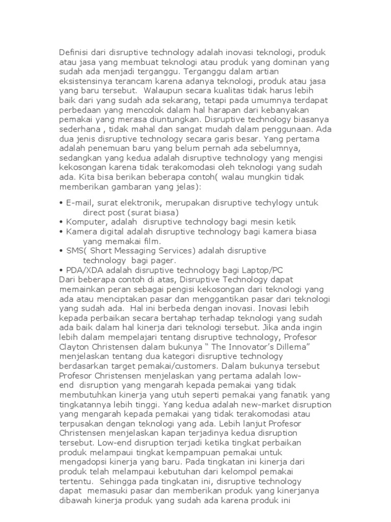 Definisi Dari Disruptive Technology Adalah Inovasi Teknologi | PDF ...