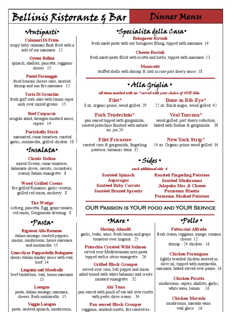 Bellinis Main Menu | PDF | Italian Cuisine | Salad
