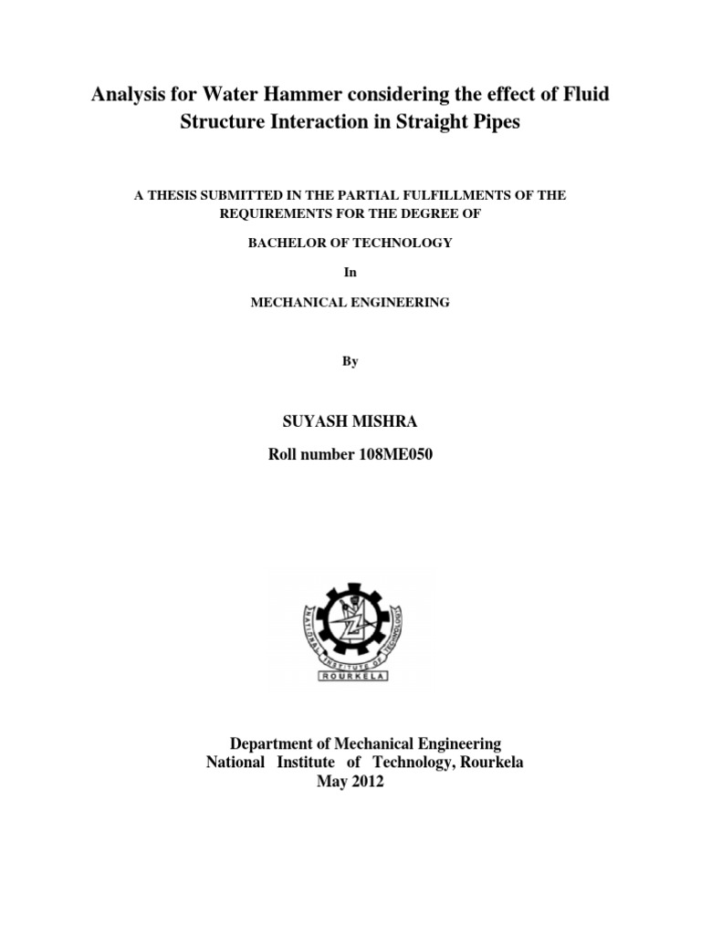 Analysis For Water Hammer Considering The Effect of Fluid Structure ...