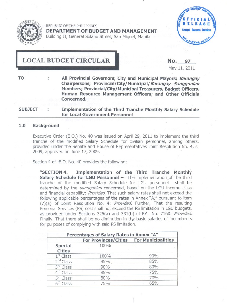 Third Tranche Salary Schedule Guidelines | PDF | Finance & Money Management