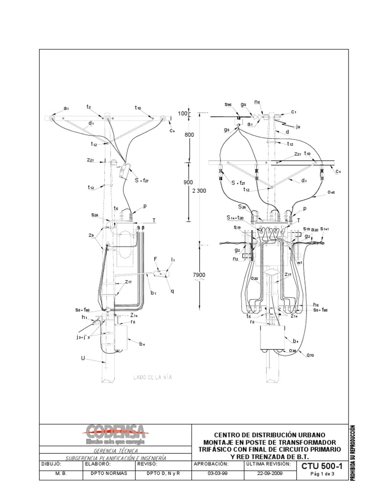 Montaje en Poste de Transformador Trifasico Con Circuito Primario y Red ...