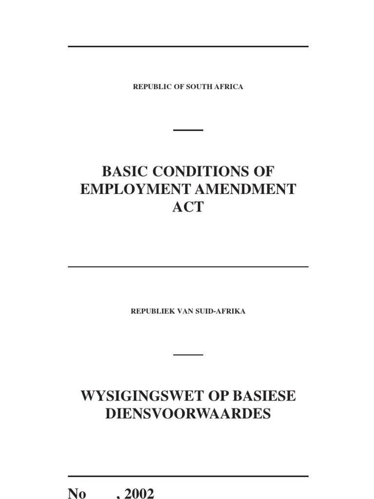 Amendment - Basic Conditions of Employment Act 2002 | PDF