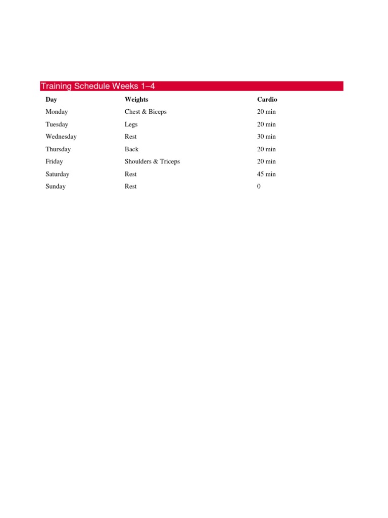 4-Week Workout Training Plan | PDF | Self-Improvement | Wellness
