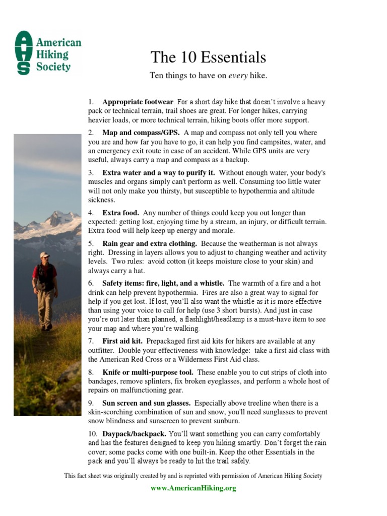 Ten Essentials of Hiking | PDF | Hiking | Clothing