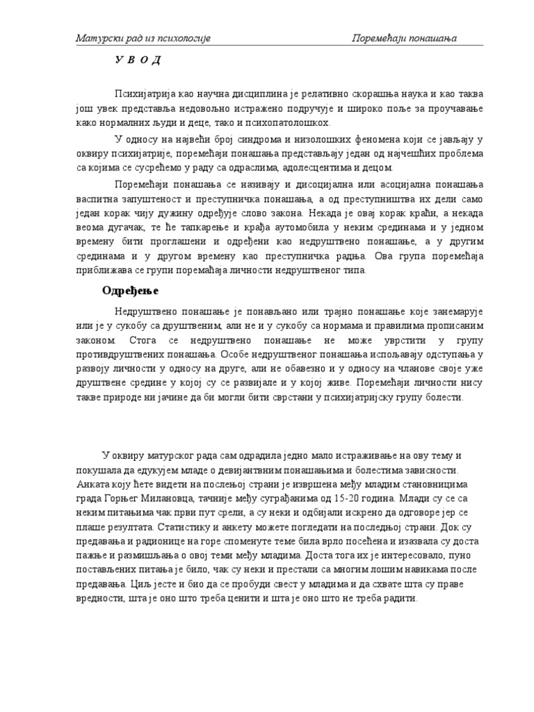 Poremecaji Ponasanja | PDF