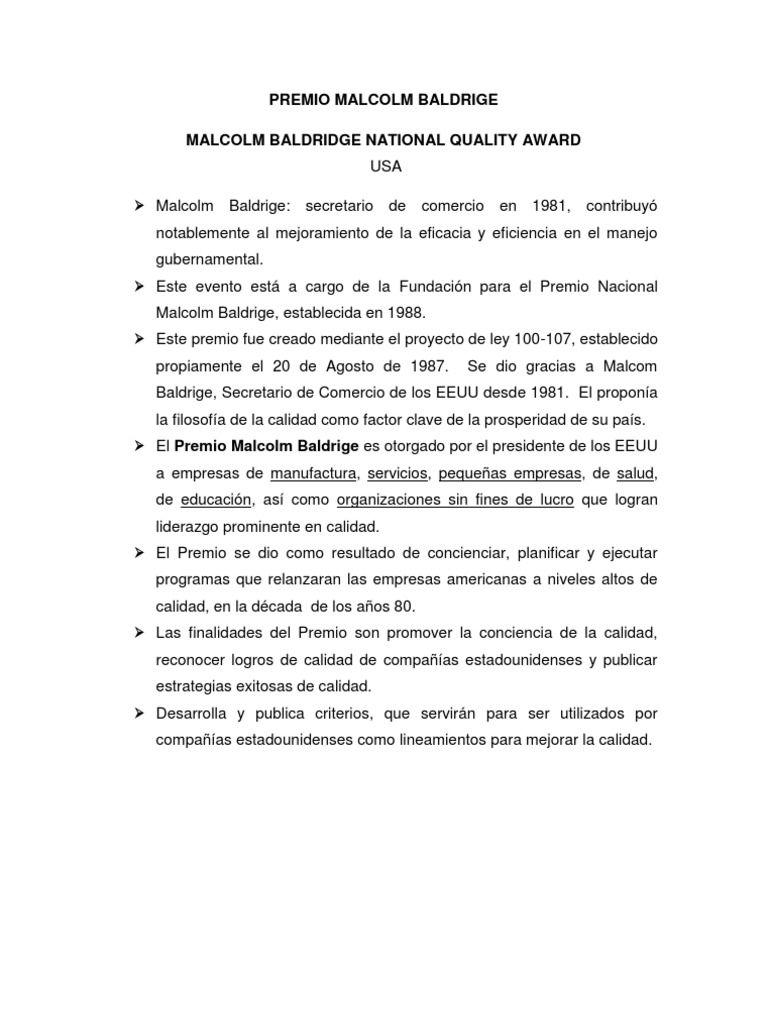 Ganadores del Premio Malcolm Baldrige | PDF | Calidad (comercial ...