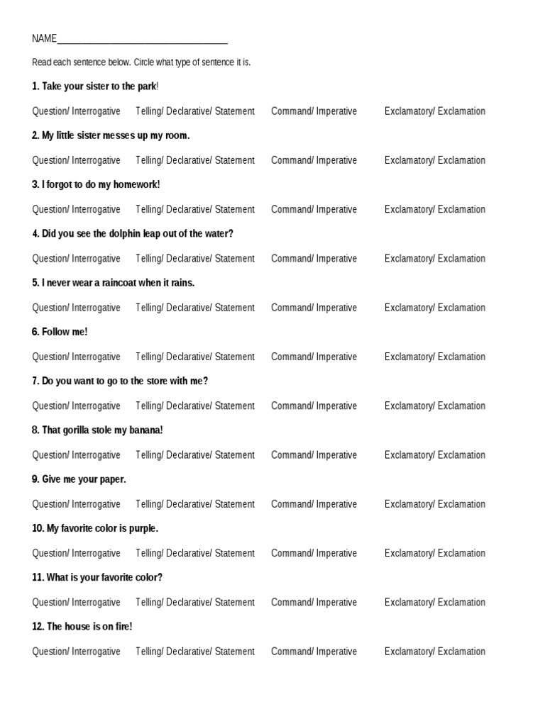 Four Types of Sentences Assessment | PDF | Home & Garden