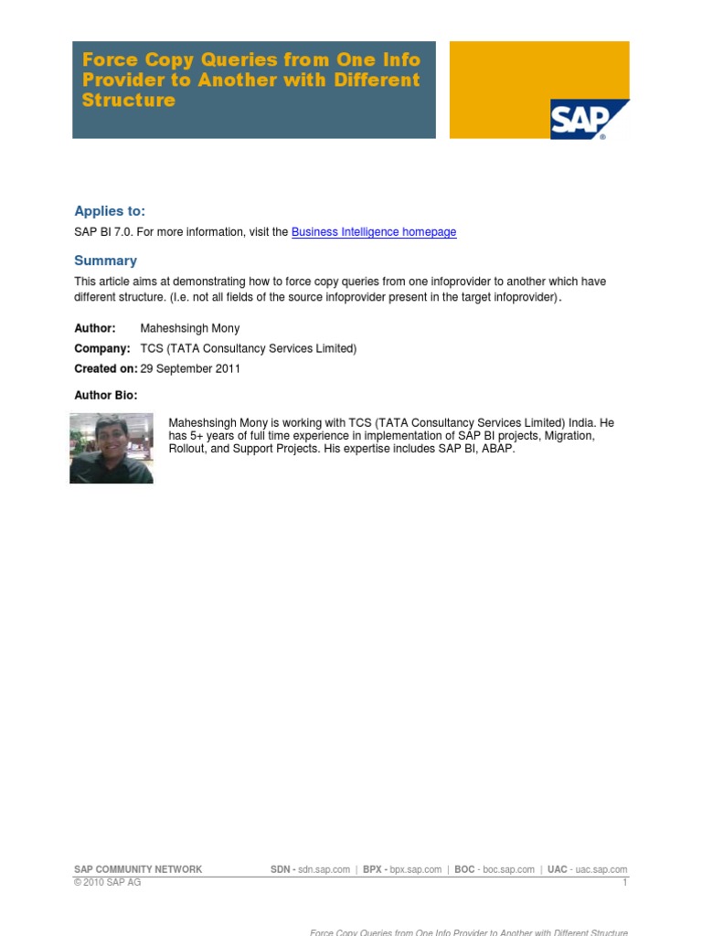 Force Copy Queries From One Info Provider To Another With Different Structure | PDF | Business ...